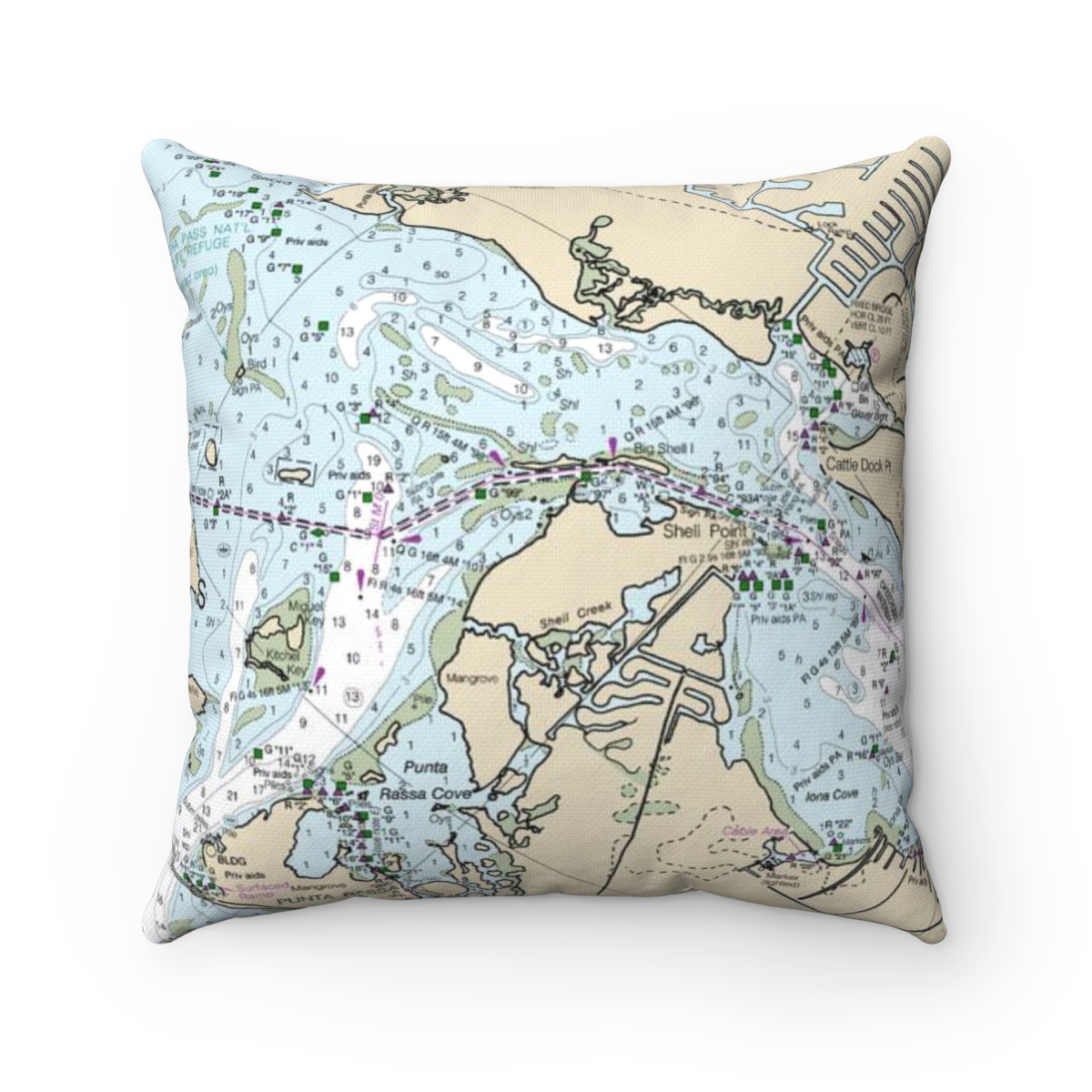 Black Rock Harbor Spun Polyester Nautical Chart Square Throw Pillow ...