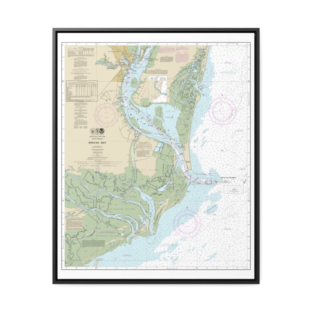 Winyah Bay Nautical Chart 11532 - Floating Frame Canvas · Chart Mugs